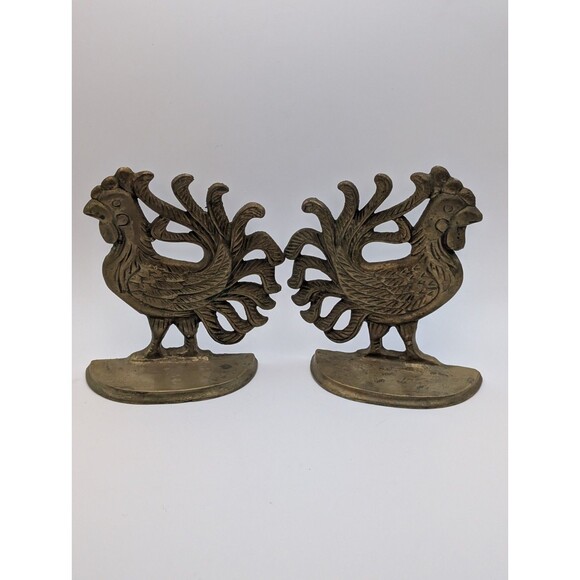 Decor | Accents | Vintage Pair Set 55 Brass Rooster Bookends Country ...